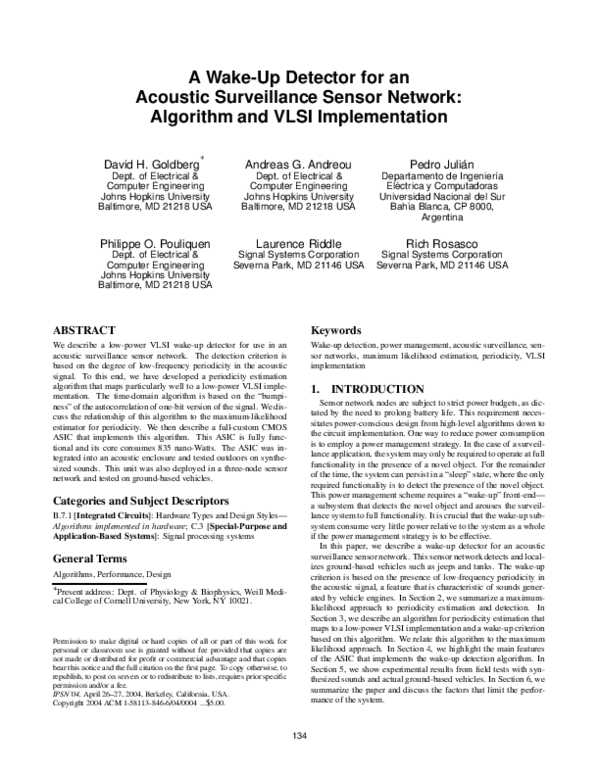 (PDF) A wake-up detector for an acoustic surveillance sensor network