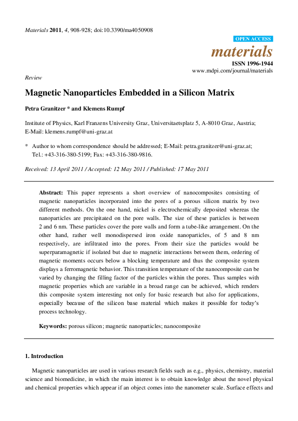 (PDF) Magnetic Nanoparticles Embedded in a Silicon Matrix