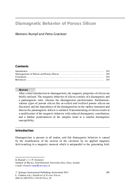 (PDF) Diamagnetic Behavior of Porous Silicon