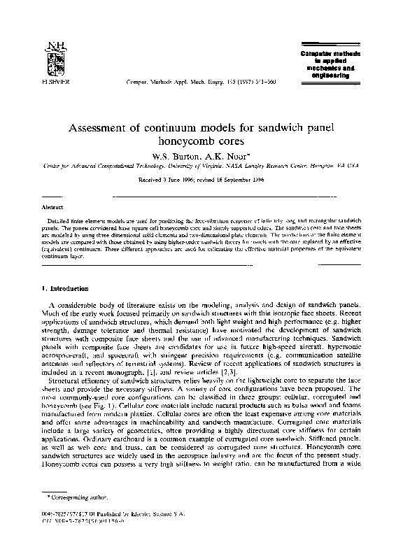 (PDF) Assessment of continuum models for sandwich panel honeycomb cores