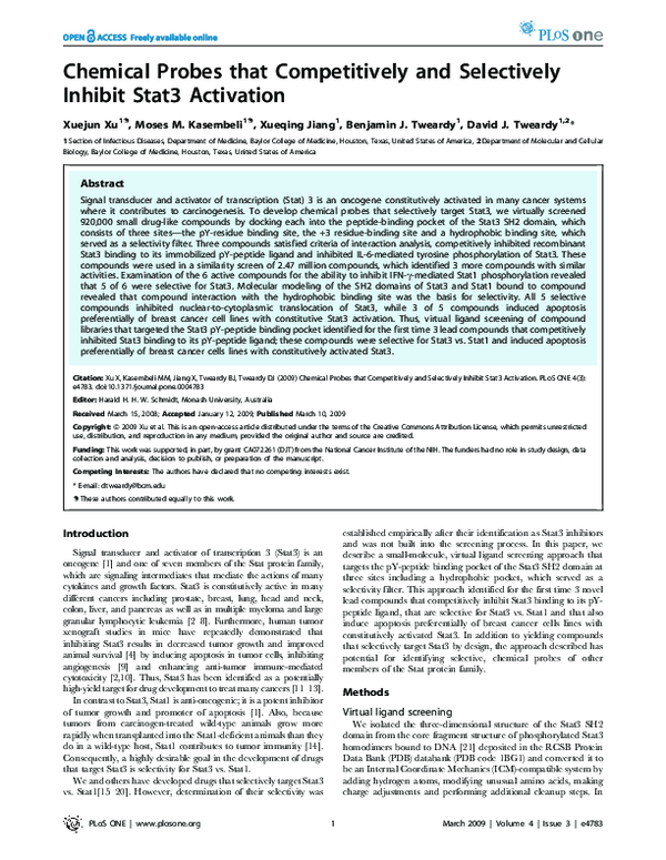 (PDF) Chemical probes that competitively and selectively inhibit Stat3 activation