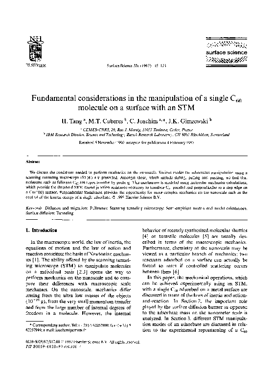 (PDF) Fundamental considerations in the manipulation of a single C60 ...