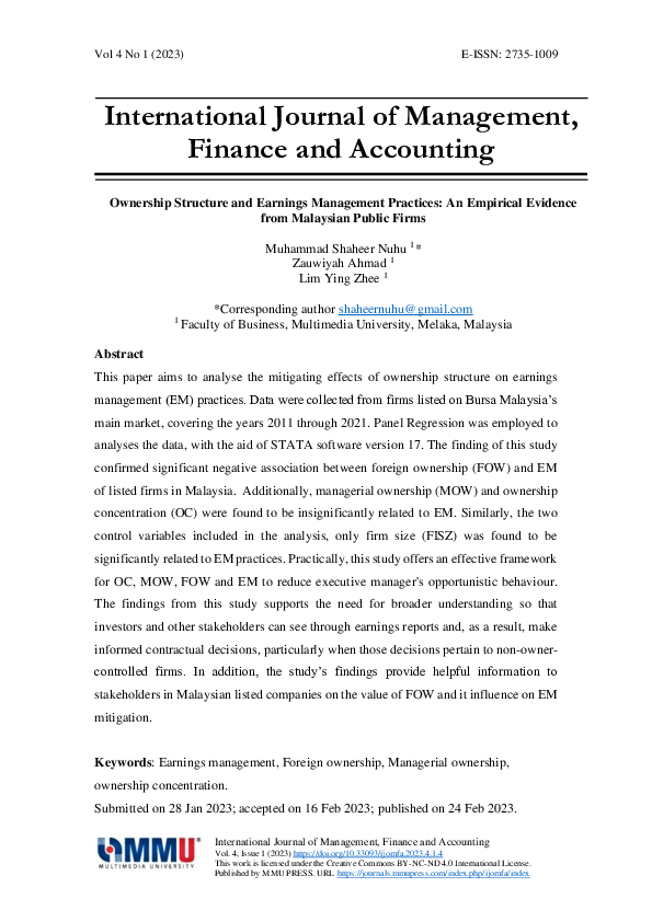 (PDF) Ownership Structure and Earnings Management Practices: An ...