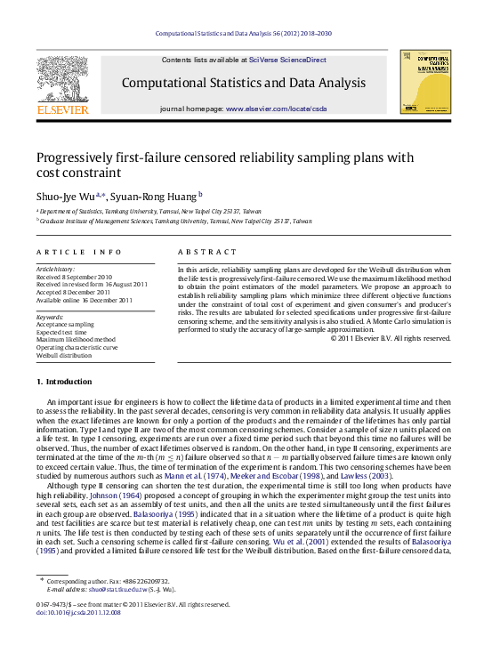 (PDF) Progressively first-failure censored reliability sampling plans with cost constraint