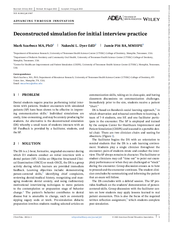 (PDF) Deconstructed Simulation for Initial Interview Practice