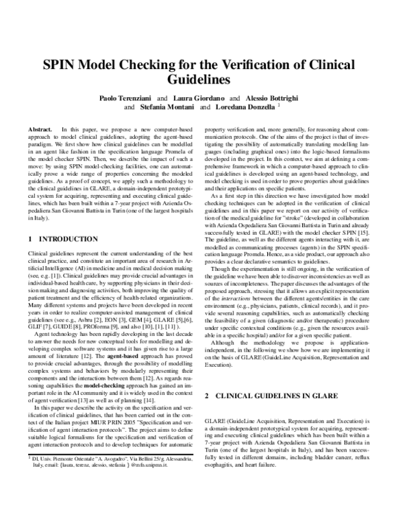 (PDF) Spin model checking for the verification of clinical guidelines