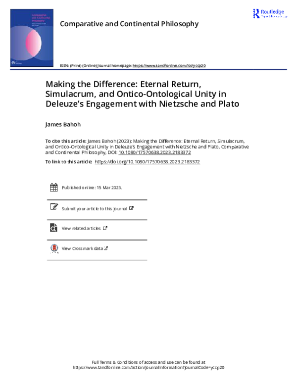 (PDF) Making the Difference: Eternal Return, Simulacrum, and Ontico ...