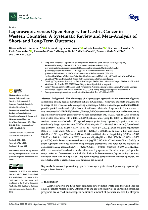 (PDF) Laparoscopic versus Open Surgery for Gastric Cancer in Western Countries: A Systematic ...