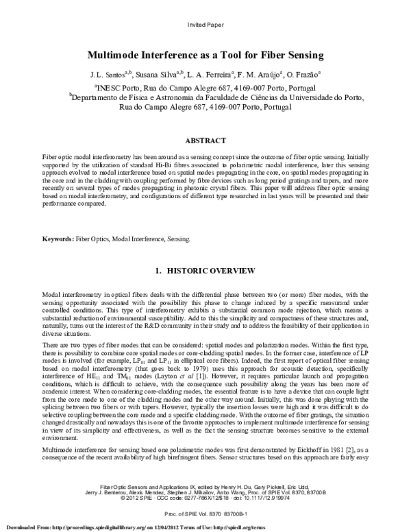 (PDF) Multimode interference as a tool for fiber sensing