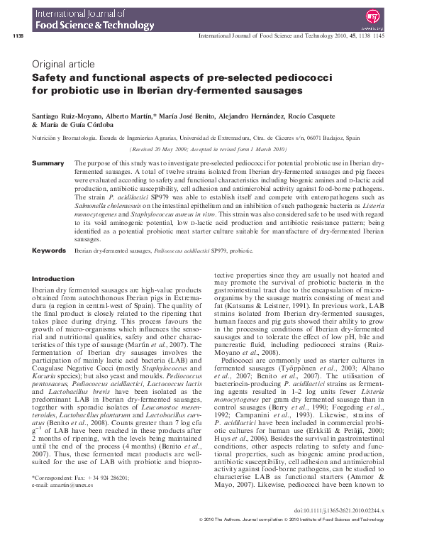 (PDF) Safety and functional aspects of pre-selected pediococci for ...
