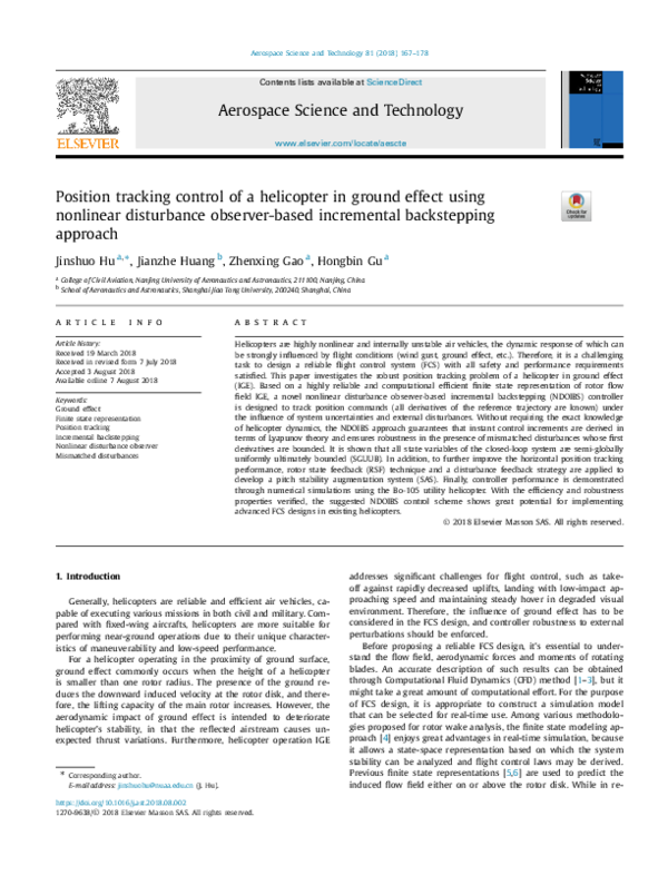 (PDF) Position tracking control of a helicopter in ground effect using nonlinear disturbance ...