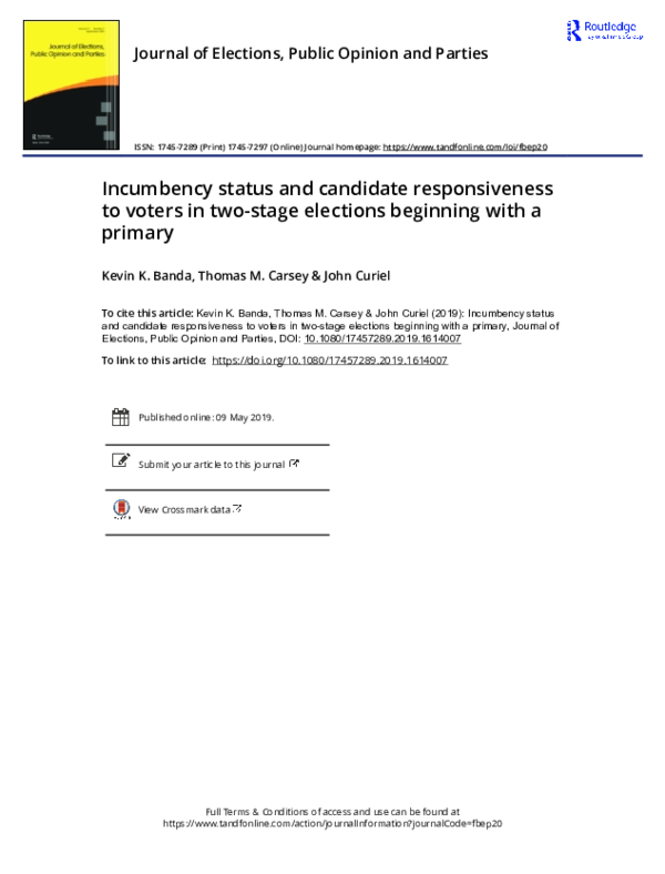 (PDF) Incumbency status and candidate responsiveness to voters in two ...