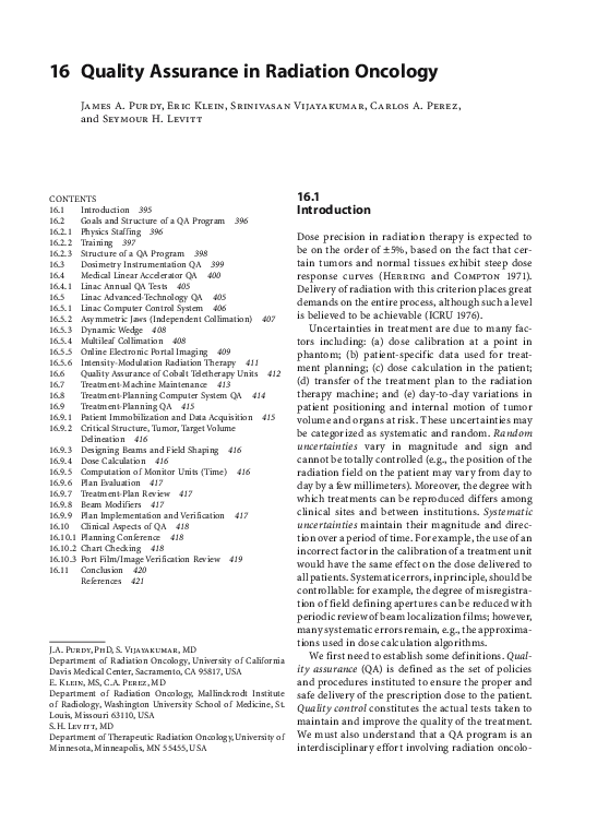 (PDF) Quality assurance in radiation oncology