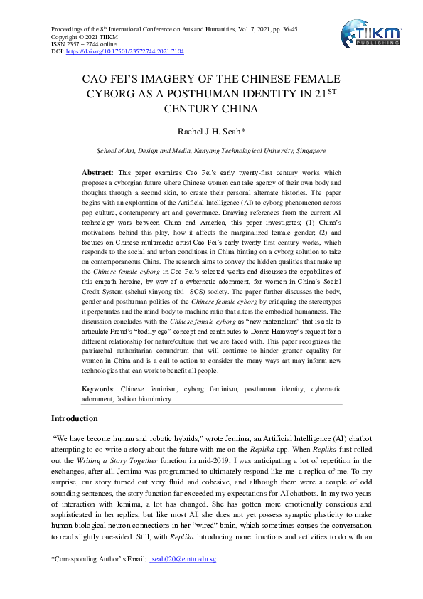(PDF) Cao Fei’s Imagery of the Chinese Female Cyborg as a Posthuman ...