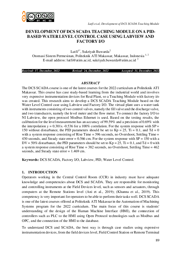 (PDF) Development of DCS SCADA Teaching Module on A Pid-Based Water Level Control Case Using ...
