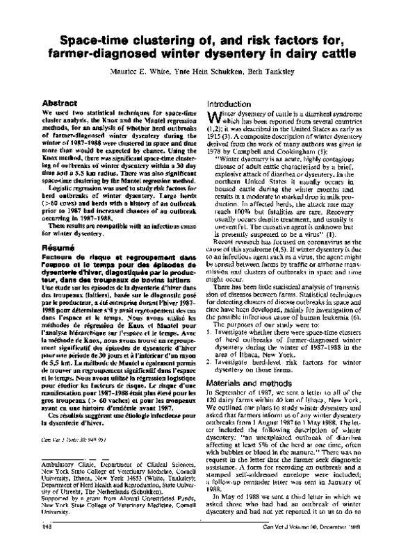 (PDF) Space-time clustering of, and risk factors for, farmer-diagnosed ...