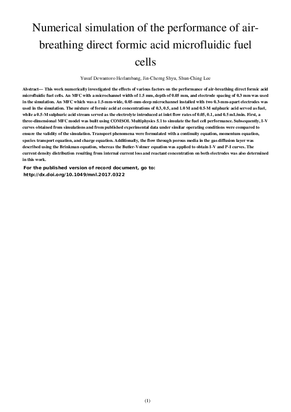 (PDF) Numerical simulation of the performance of air‐breathing direct formic acid microfluidic ...