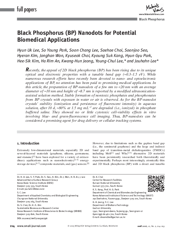 (PDF) Black Phosphorus (BP) Nanodots for Potential Biomedical Applications