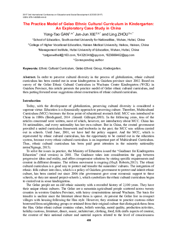 (PDF) The Practice Model of Gelao Ethnic Cultural Curriculum in ...