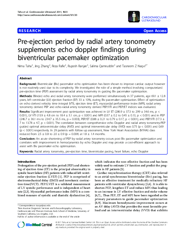 (PDF) Pre-ejection period by radial artery tonometry supplements echo ...