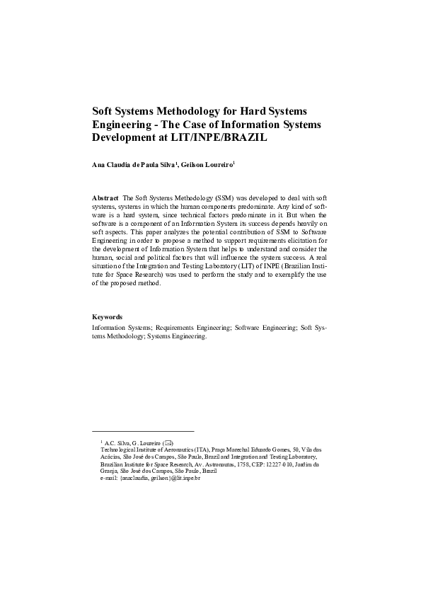 (PDF) Soft Systems Methodology for Hard Systems Engineering: The Case of Information Systems ...
