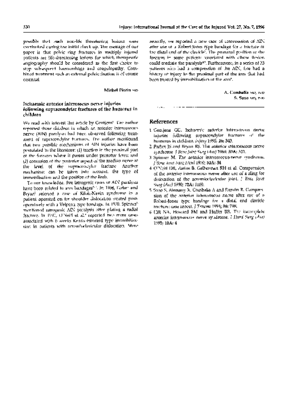 (PDF) Ischaemic anterior interosseus nerve injuries following ...
