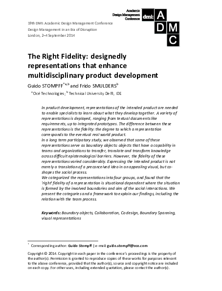 (PDF) The right fidelity: Designedly representations that enhance multidisciplinary product ...