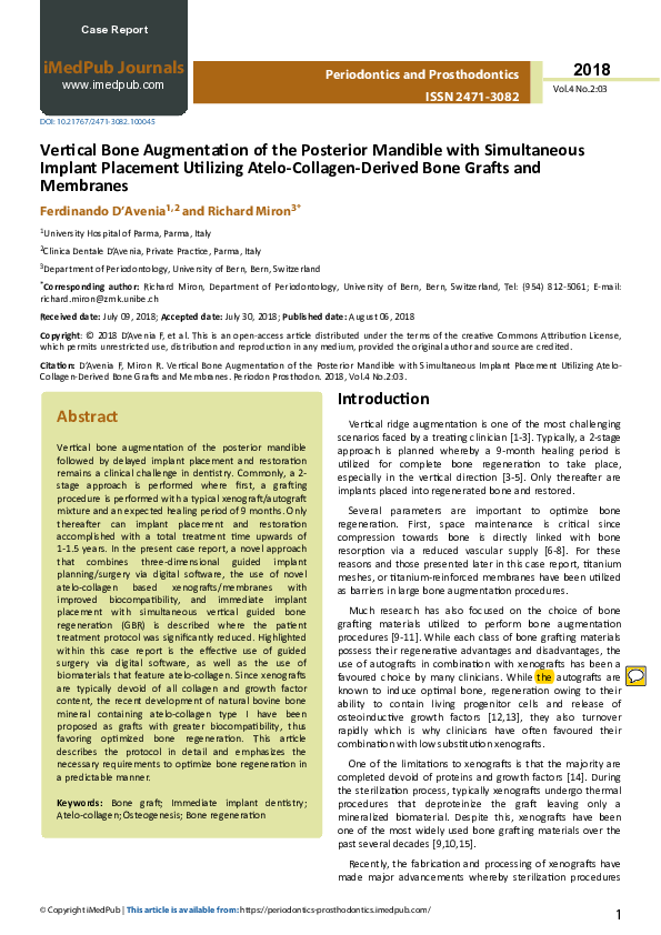 (PDF) Vertical Bone Augmentation of the Posterior Mandible with ...