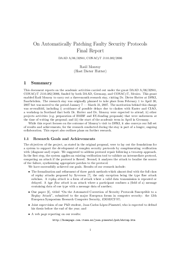 Pdf On Automatically Patching Faulty Security Protocols Final Report