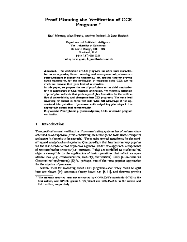 (PDF) Proof Planning the Verification of Ccs Programs