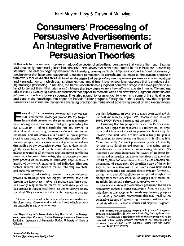 (PDF) Consumers' Processing of Persuasive Advertisements: An ...