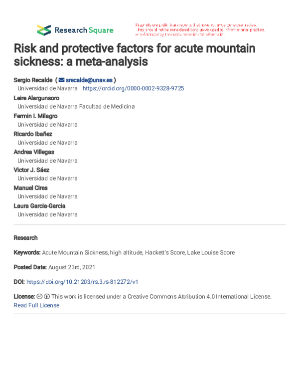 (PDF) Risk and protective factors for acute mountain sickness: a meta ...