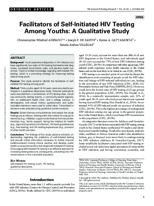 (PDF) Facilitators of Self-Initiated HIV Testing Among Youths: A ...