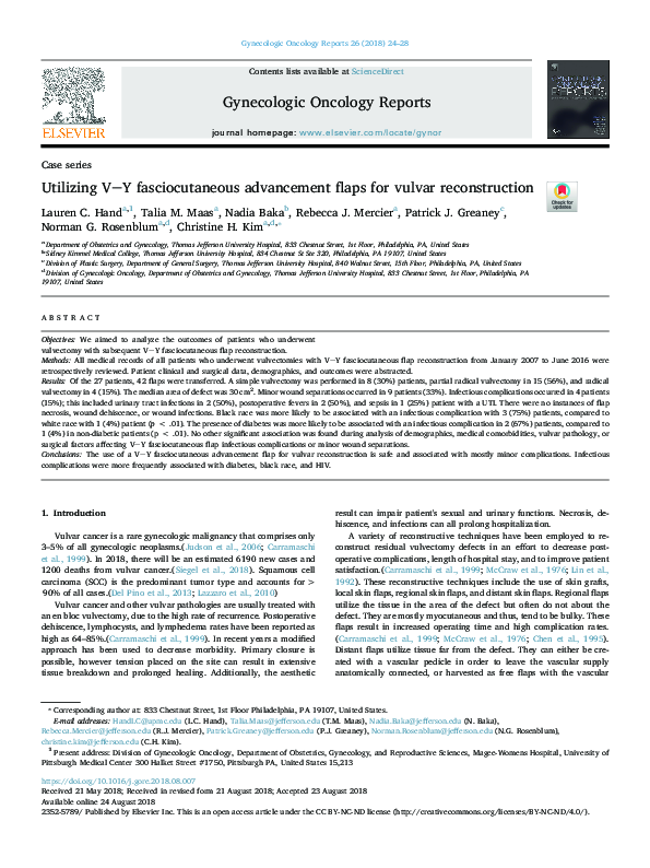 Pdf Utilizing V Y Fasciocutaneous Advancement Flaps For Vulvar Reconstruction