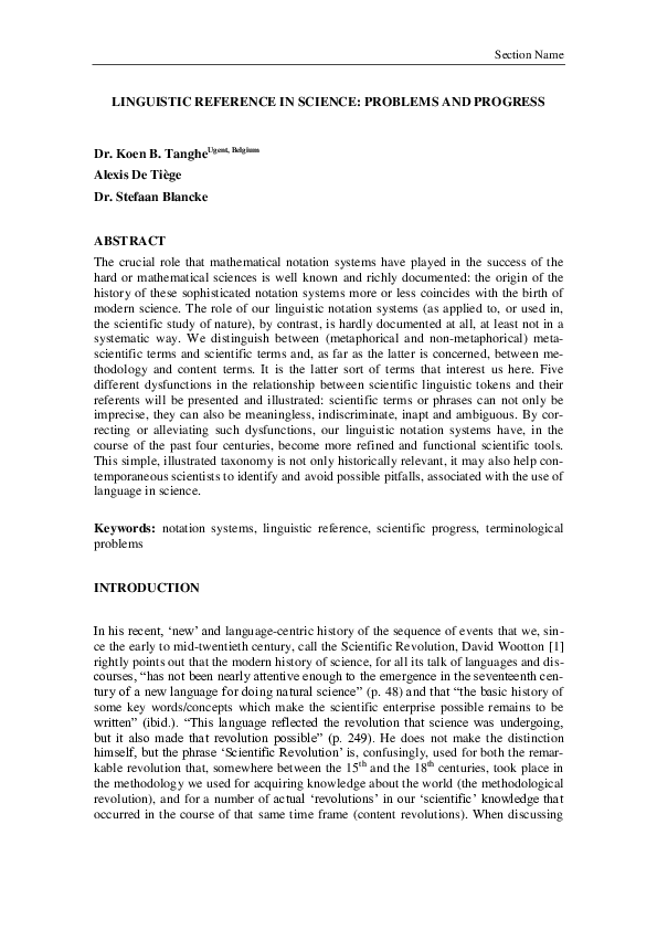 (PDF) Linguistic reference in science : problems and progress