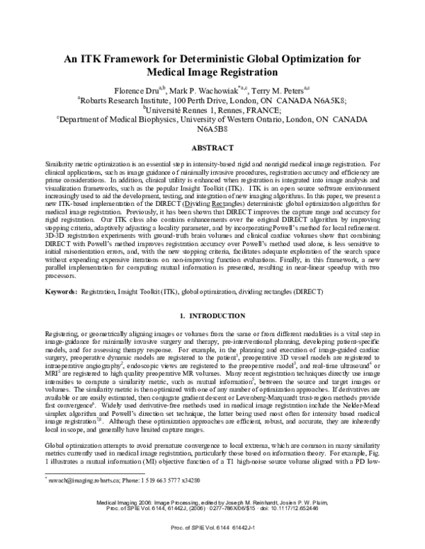 (PDF) An ITK framework for deterministic global optimization for medical image registration