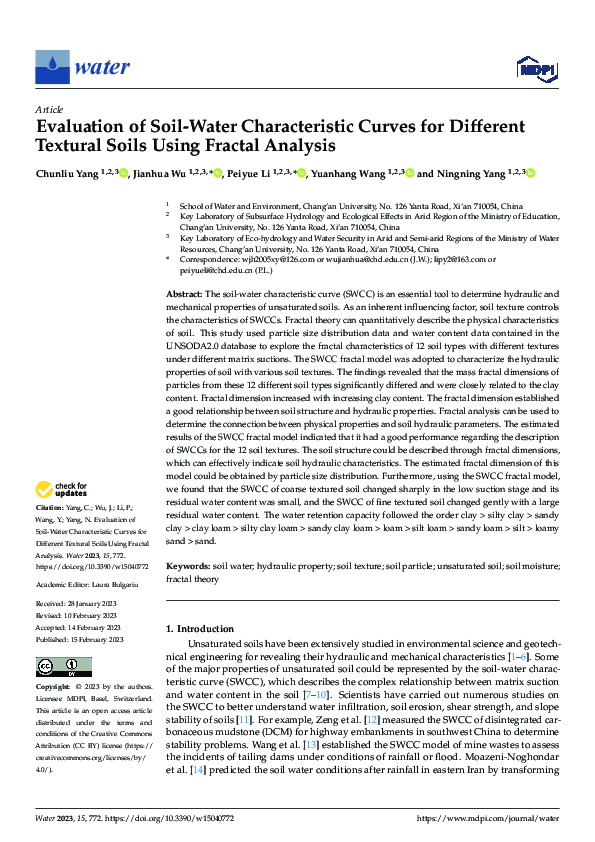 (PDF) Evaluation of Soil-Water Characteristic Curves for Different Textural Soils Using Fractal ...