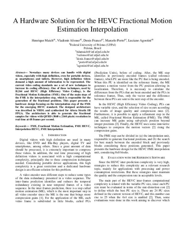 (PDF) A Hardware Solution for the HEVC Fractional Motion Estimation Interpolation