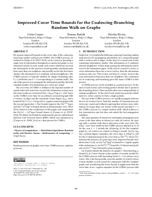 (PDF) Improved Cover Time Bounds for the Coalescing-Branching Random Walk on Graphs