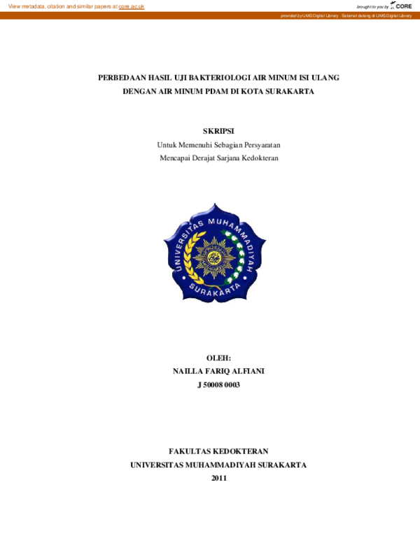 (PDF) Perbedaan Hasil Uji Bakteriologi Air Minum Isi Ulang dengan Air ...