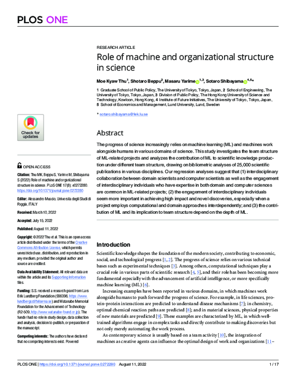 (PDF) Role of machine and organizational structure in science