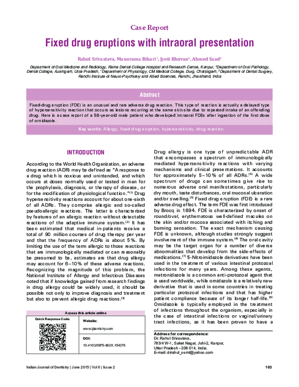 (PDF) Fixed drug eruptions with intraoral presentation