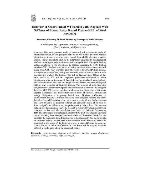 (PDF) Behavior of Shear Link of WF Section with Diagonal Web Stiffener ...