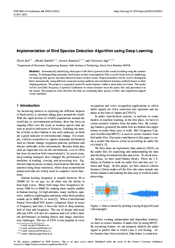 Pdf Implementation Of Bird Species Detection Algorithm Using Deep 0824
