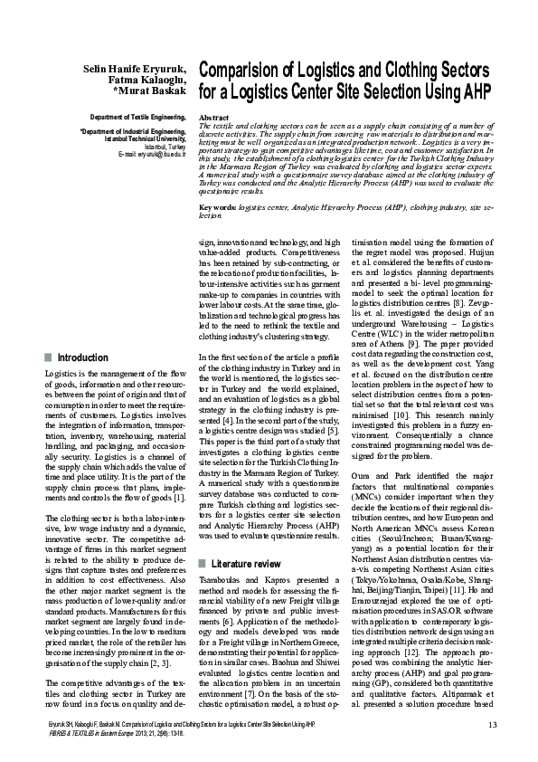 (PDF) Comparision of Logistics and Clothing Sectors for a Logistics ...