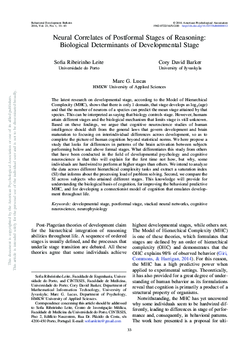 (PDF) Neural correlates of postformal stages of reasoning: Biological ...