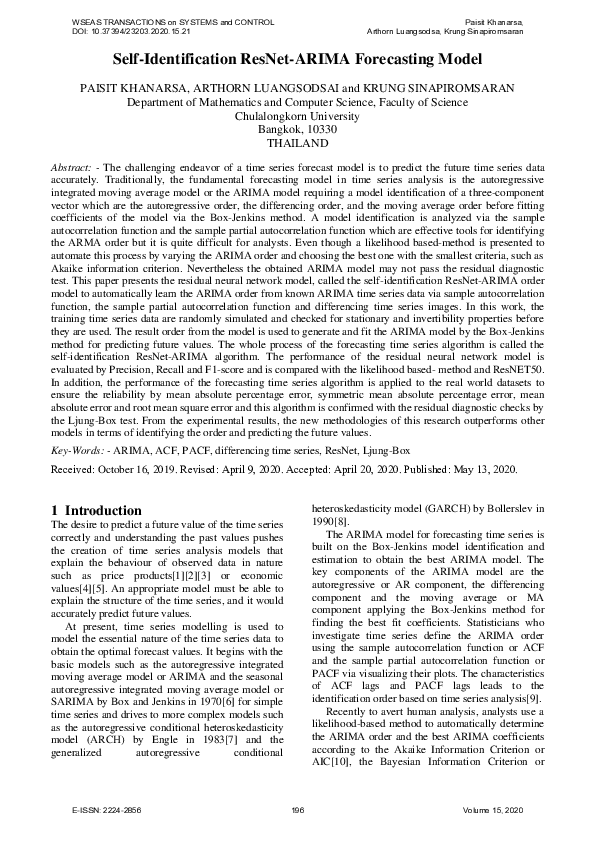 Pdf Self Identification Resnet Arima Forecasting Model Krung Sinapiromsaran