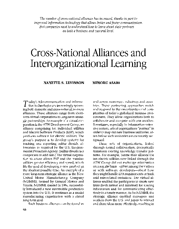 (PDF) Cross-national alliances and interorganizational learning