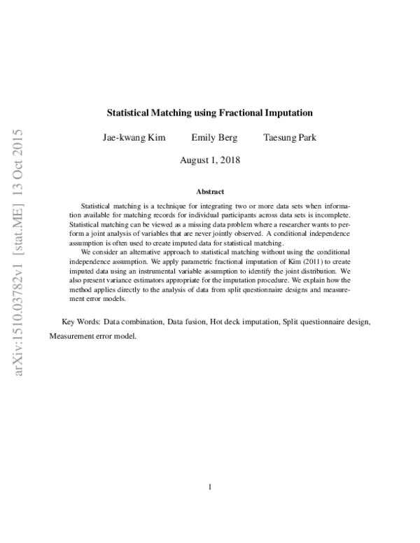 (PDF) Statistical Matching using Fractional Imputation