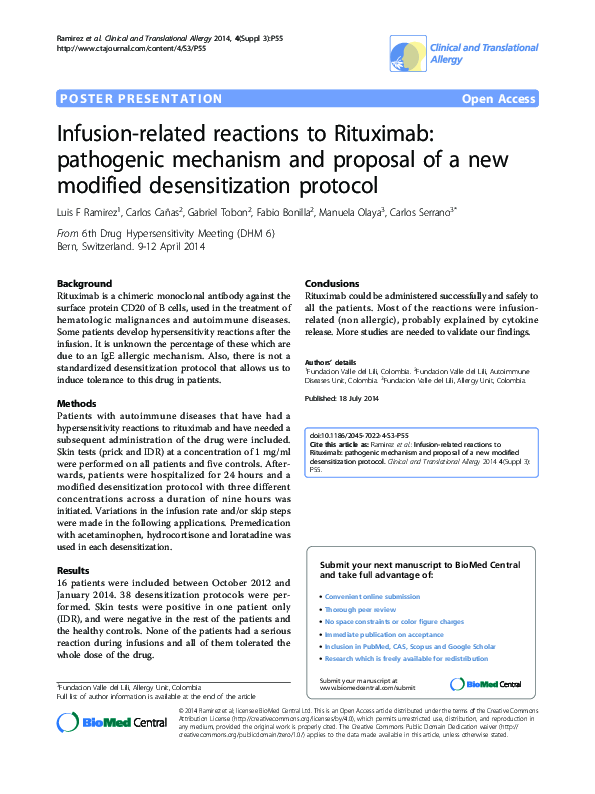 (PDF) Infusion-related reactions to Rituximab: pathogenic mechanism and ...
